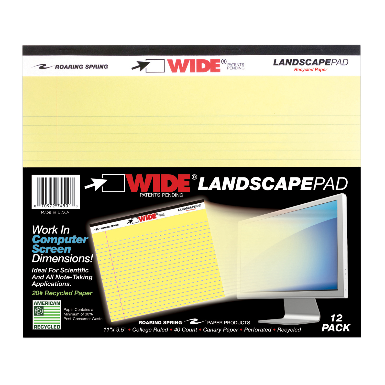 LANDSCAPE PAD CANARY 11"x9.5" RULED | Legal Pads | Roaring Spring Paper ...