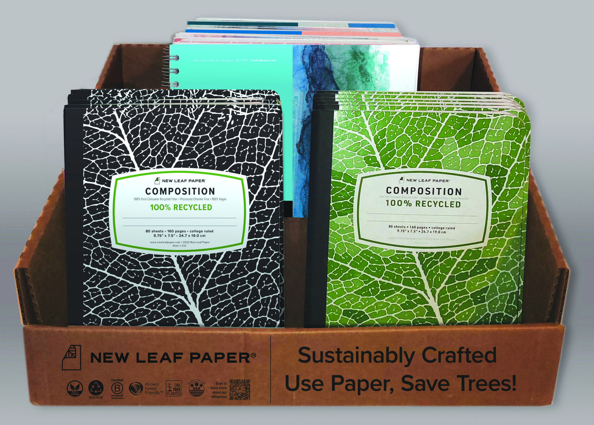 New Leaf Large Notebook & Comp Book Display, Classic Designs, 24 Count | New Leaf Paper ...